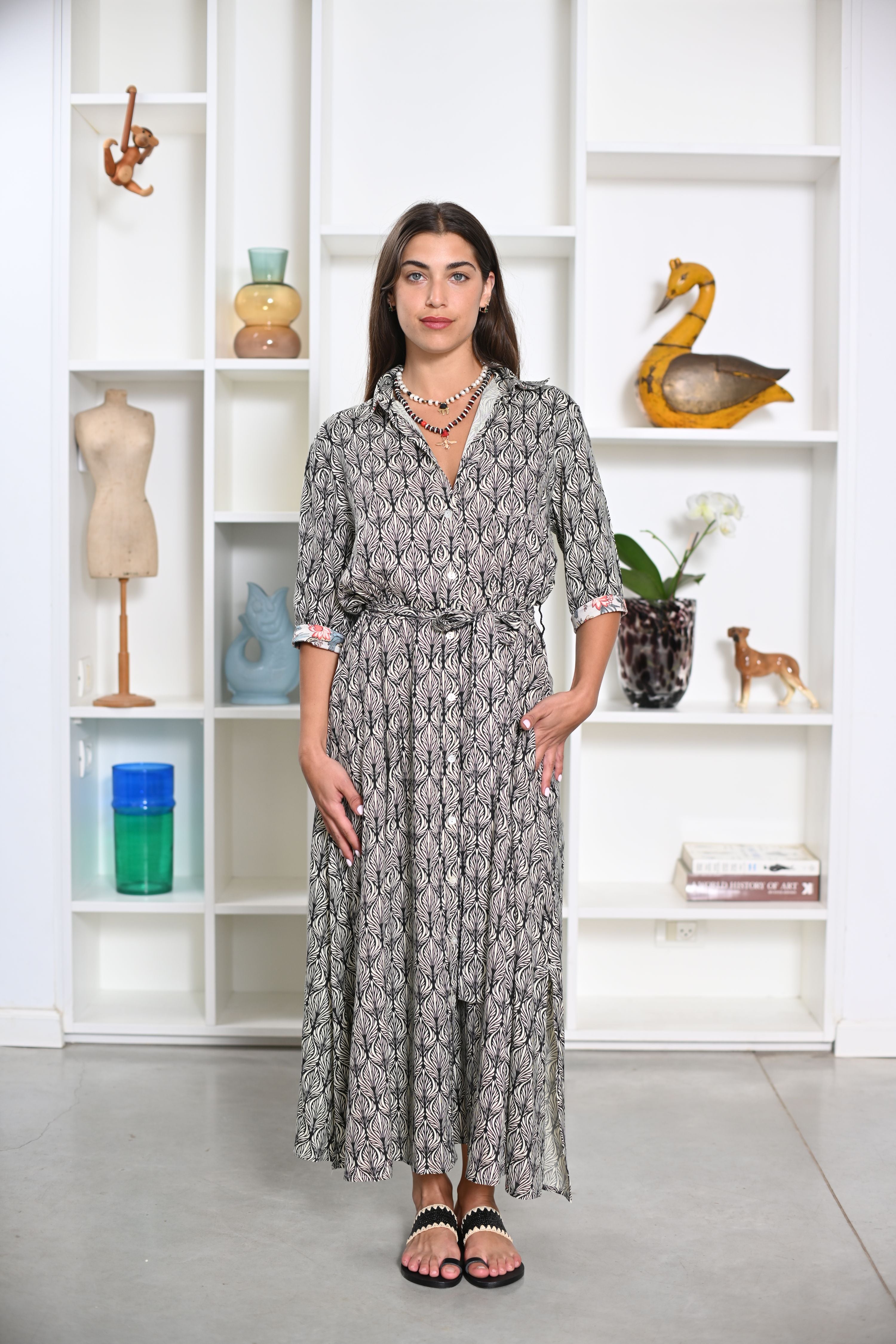 Anna Summer Dress - Black Leaves